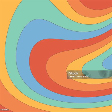 레트로 그루비 물결 모양의 무지개 배경 70 년대와 80 년대 스타일의 배경 추상적인 빈티지 다채로운 디자인 손으로 그린 벡터