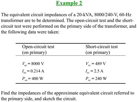 The Equivalent Circuit Impedances Of A 20 KVA 8000 240 V 60 Hz