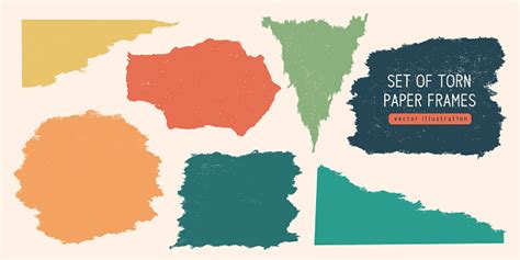 사실적인 찢어진 종이 프레임 세트입니다 찢어진 종이의 컬러 벡터 콜라주 모양은 흰색 배경에 분리되어 있다 오래 된 빈티지 종이 배경입니다 추상적인 오버레이 긁힌 디자인 0