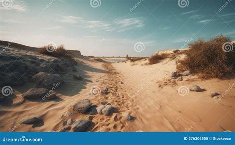Hyper Realistic Stony Desert Shot Of A Sandy Beach Stock Image Image