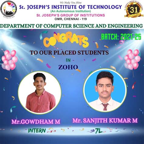 Cse St Josephs Institute Of Technology On Linkedin 🥇 Congratulations 🥇 The Department Of