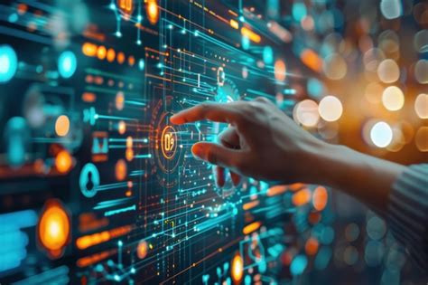 Premium Photo A Persons Hand Is Seen Touching A Digital Interface Navigating Through Various