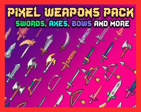 Pixel Weapons Icon Pack 32x32 Swords Axes Bows And More By Kazzter