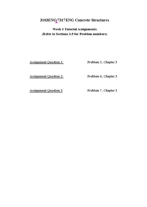 week 3 tutorial assignments 1 3103eng 3103eng 7317eng concrete