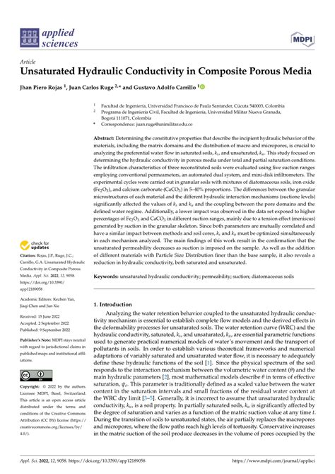 Pdf Unsaturated Hydraulic Conductivity In Composite Porous Media