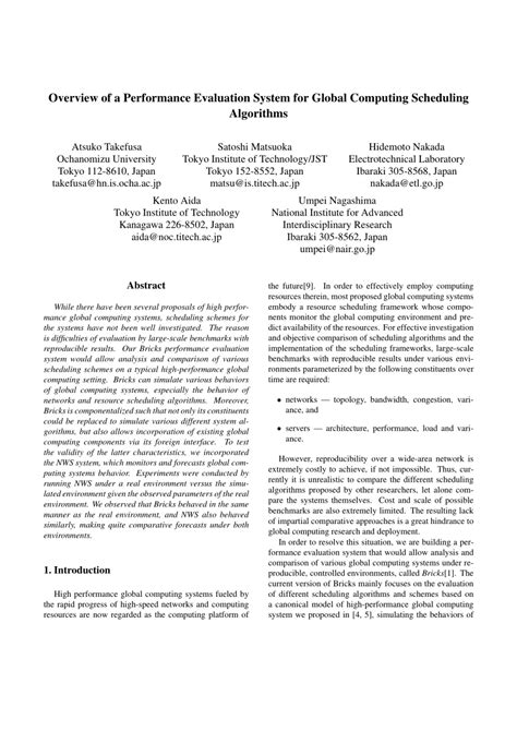 Pdf Overview Of A Performance Evaluation System For Global Computing Scheduling Algorithms