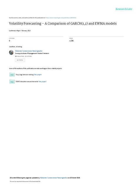 Volatility Forecasting A Comparison Of Garch 1 1 And Ewma Models