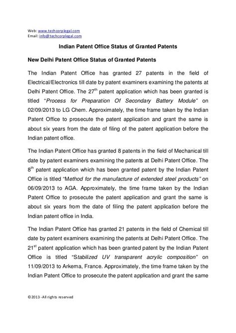 Indian Patent Office Launches Real Time Patent Grant Status Of Innova…