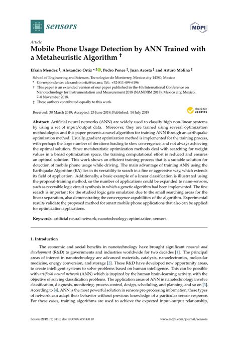 Pdf Mobile Phone Usage Detection By Ann Trained With A Metaheuristic