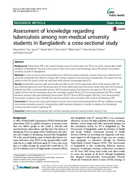Pdf Assessment Of Knowledge Regarding Tuberculosis Among Non Medical