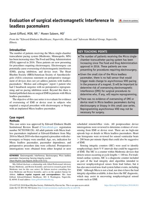 Pdf Evaluation Of Surgical Electromagnetic Interference Emi In Leadless Pacemakers
