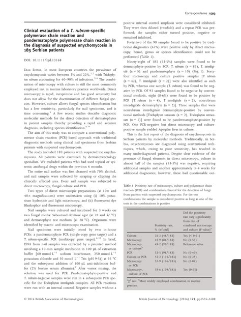 Pdf Clinical Evaluation Of A T Rubrum Specific Pcr And Pan