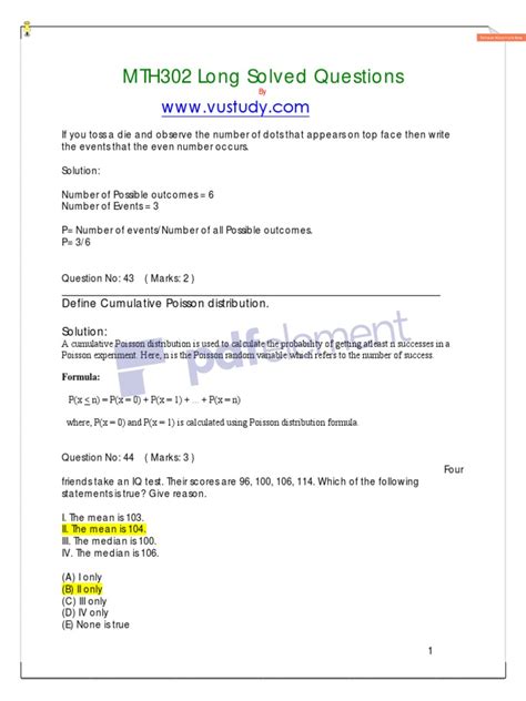 Mth302 Midterm Solved Subjective With Reference By Uzair Pdf Regression Analysis Poisson