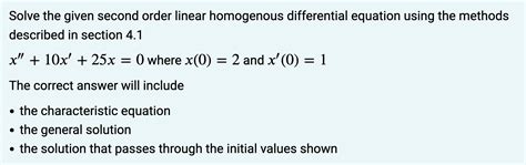 Solved Solve The Given Second Order Linear Homogenous
