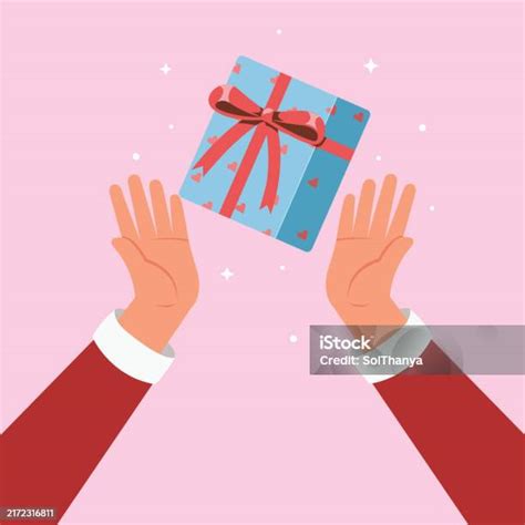 선물 상자를 들고 손 인사말 카드 개념 메리 크리스마스와 새해 복 많이 받으세요 배너 깜짝 인사말 카드 12월에 대한 스톡 벡터