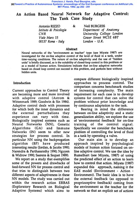 Pdf An Action Based Nn For Adaptive Control