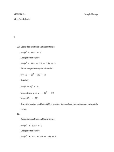 quadratic functions unit assignment joseph nsenga pdf quadratic