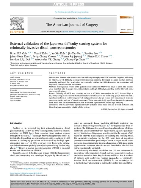 Pdf External Validation Of The Japanese Difficulty Scoring System For Minimally Invasive