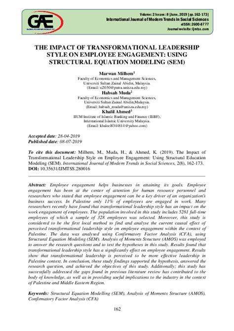 Pdf The Impact Of Transformational Leadership Style On Job Satisfaction