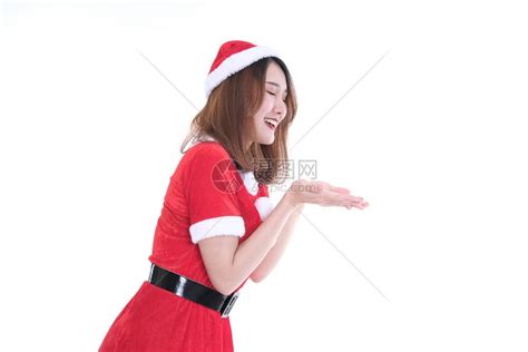 穿着白色的圣达克萨斯礼服的亚裔妇女肖像圣诞节日高清图片下载 正版图片507437446 摄图网