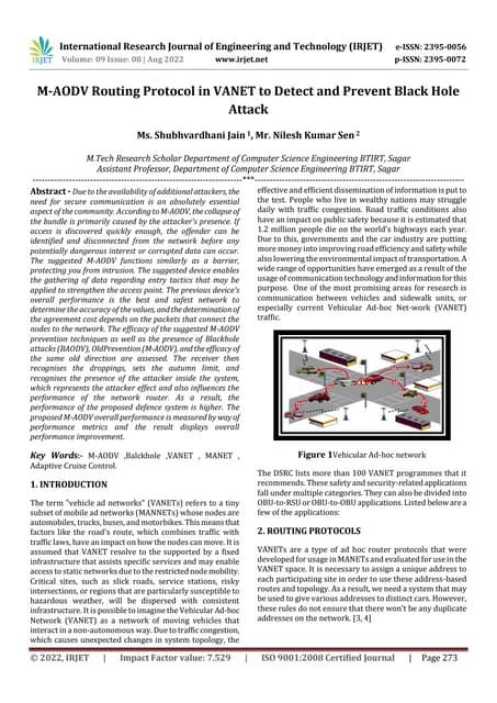 M Aodv Routing Protocol In Vanet To Detect And Prevent Black Hole