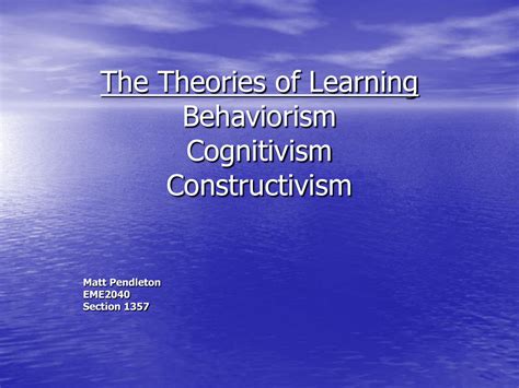 Behaviorism Cognitivism Constructivism
