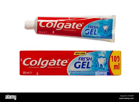 Tube Of Colgate New Look Fresh Gel Toothpaste Removed From Box Isolated On White Background