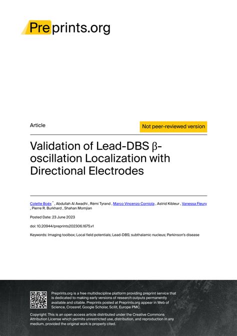 Pdf Validation Of Lead Dbs β Oscillation Localization With Directional Electrodes