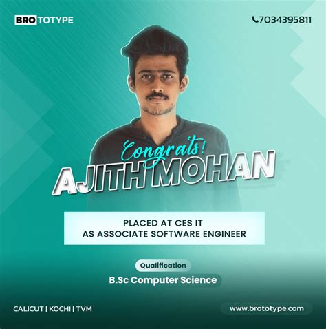Brototype On Linkedin Congrats Ajith Mohan 👏🏼 Placed At Ces It As Associate Software
