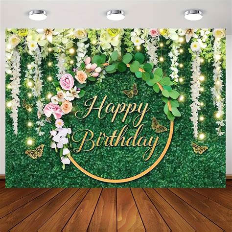 Temu｜1pc Greenery Happy Birthday Polyester Photography Backdrop