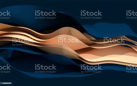 파란색과 베이지 색 종이 또는 면 직물 3d 파도와 곡선배경 렌더링 동적 벽지 0명에 대한 스톡 사진 및 기타 이미지 0명 가리기 개념 Istock