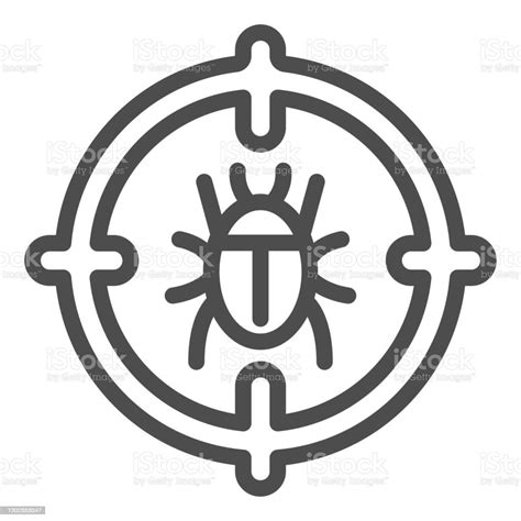 대상 라인 아이콘의 버그 웹 보안 개념 흰색 배경에 바이러스 백신 기호 모바일 개념 및 웹 디자인을위한 윤곽 스타일에서 총점 아이콘에 곤충 벡터 그래픽 검색 엔진에 대한