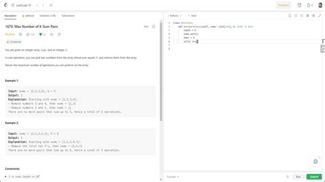 Leetcode Task 1679 Max Number Of K Sum Pairs Python Solution