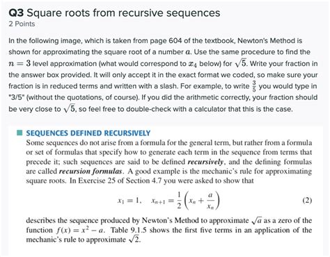 Solved Q3 Square Roots From Recursive Sequences 2 Points In