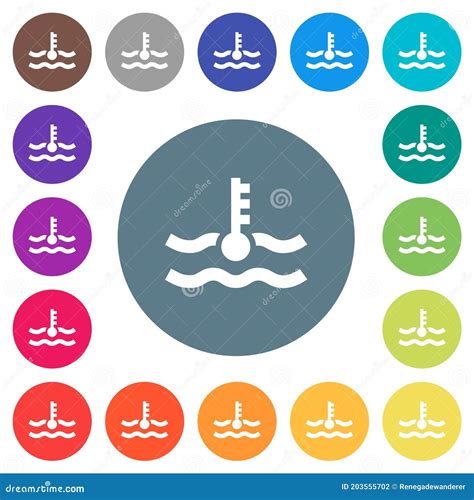 Engine Coolant Temperature Indicator Flat White Icons On Round Color Backgrounds Stock Vector