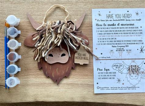 Diy Highland Cow Paint And Yarn Craft Kit Fuzzy Cow Diy Craft Kit
