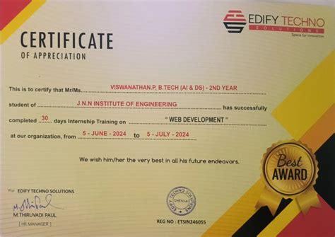 Viswanathan P On Linkedin Internship Webdevelopment Edify Jnn