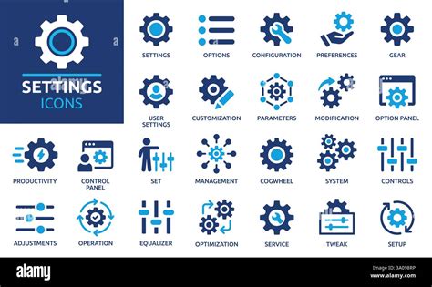 Settings Icon Set Containing Options Configuration Preferences Adjustments Operation Gear