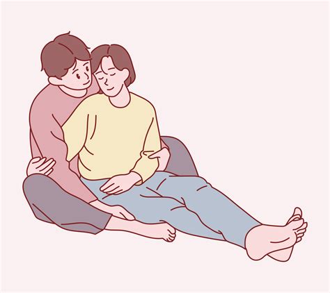A Cute Couple Is Sitting In A Friendly Pose Hand Drawn Style Vector
