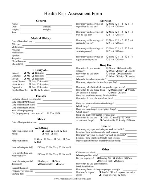 Health Risk Assessment Template Free Math Worksheet Printable