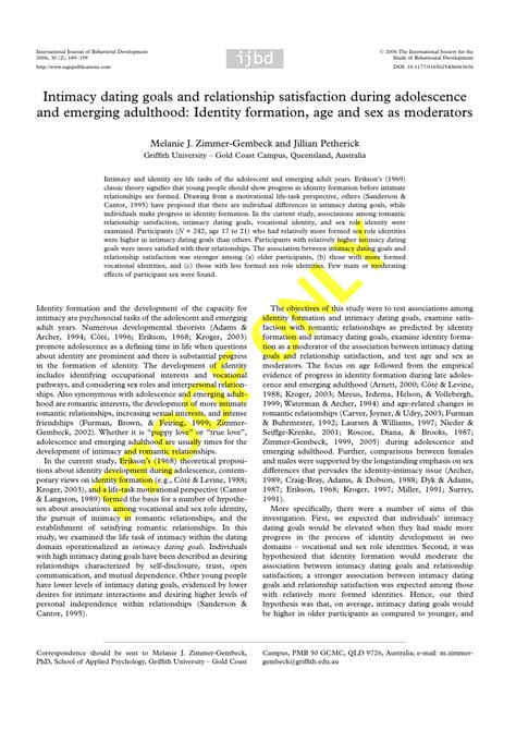 PDF Intimacy Dating Goals And Relationship Satisfaction During Adolescence And Emerging