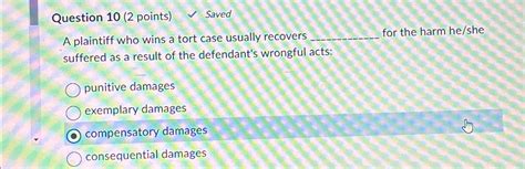 solved question 10 2 ﻿points ﻿saveda plaintiff who wins a