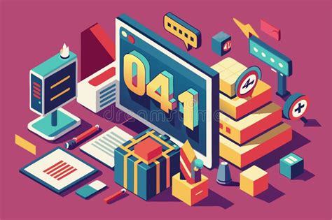 An Isometric View Showcases A Computer Setup With Error Messages Warning Signs And Various