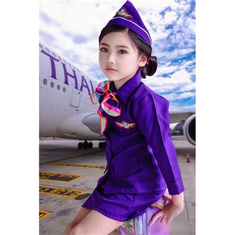 ชุดแอร์โฮสเตสสีม่วง ชมพูแขนยาว เสื้อ กป ผ่าหน้า หมวก ผ้าพันคอ Shopee Thailand