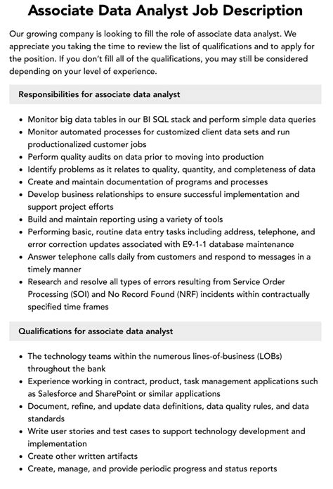 Associate Data Analyst Job Description Velvet Jobs