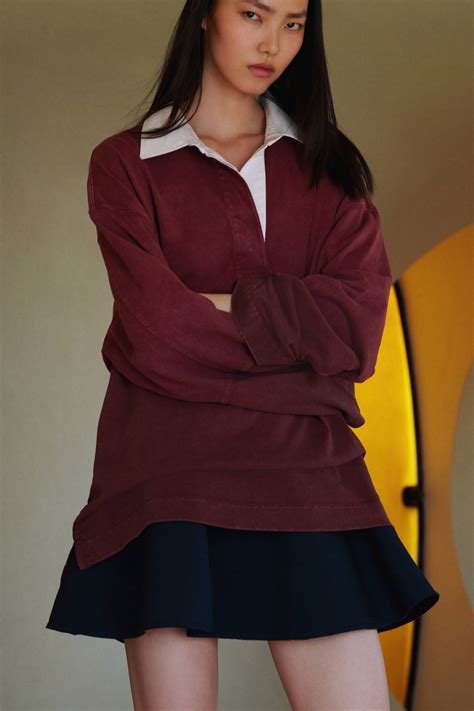 Блуза с яка Бордо ЖЕНИ Handm Bg