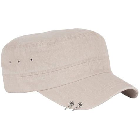 A139 Unisex Punk Silver Ring Design Piercing Rock Army Cap Cadet Military Hat Beige