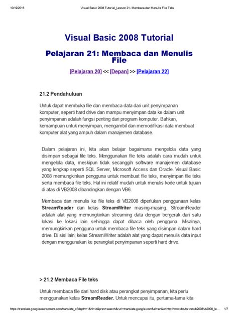 visual basic 2008 tutorial lesson 21 membaca dan menulis file teks pdf