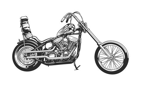 Chopper Motorcycle Motor Vehicle Transport Vector Line Art