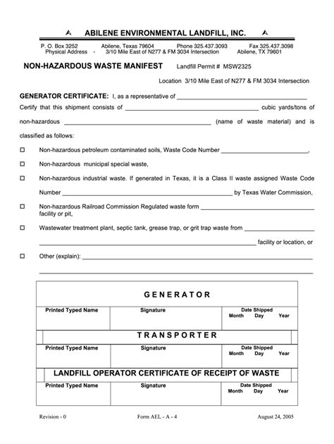 Non Hazardous Waste Manifest Form Fill Out And Sign Online Dochub